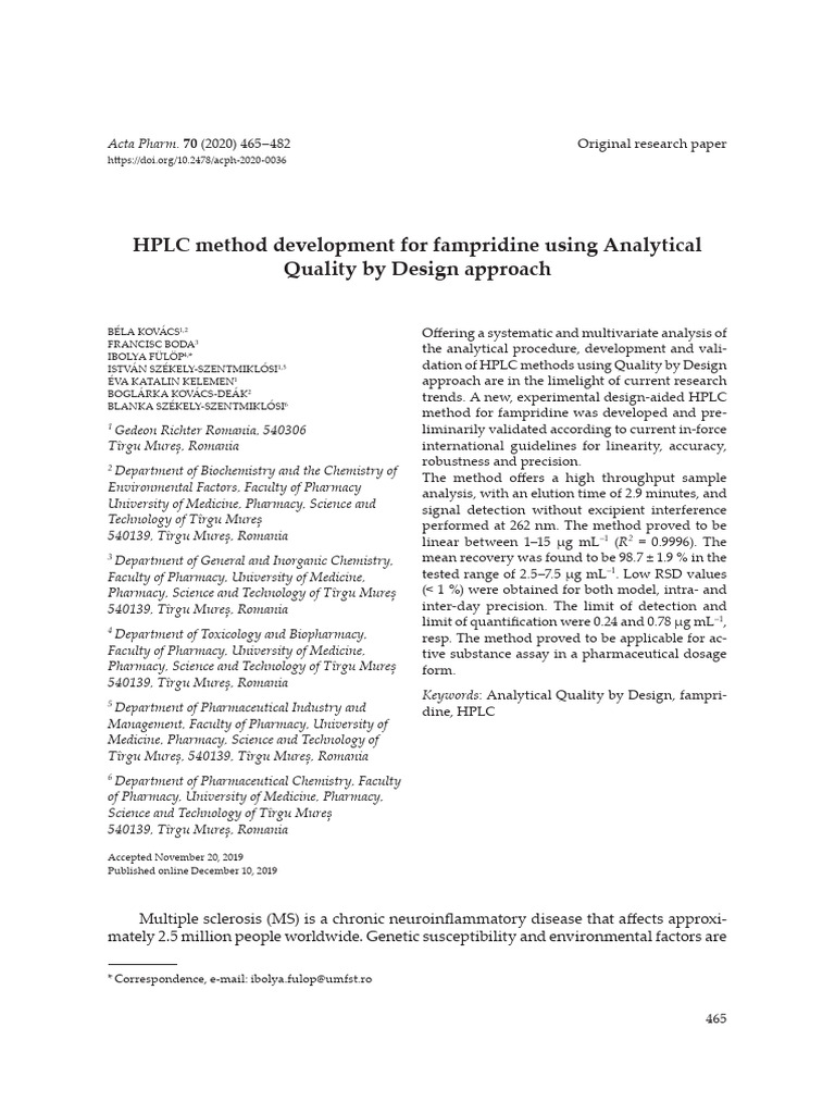 HPLC Method Development For Fampridine Using Analytical Quality by Design Approach | PDF | High ...
