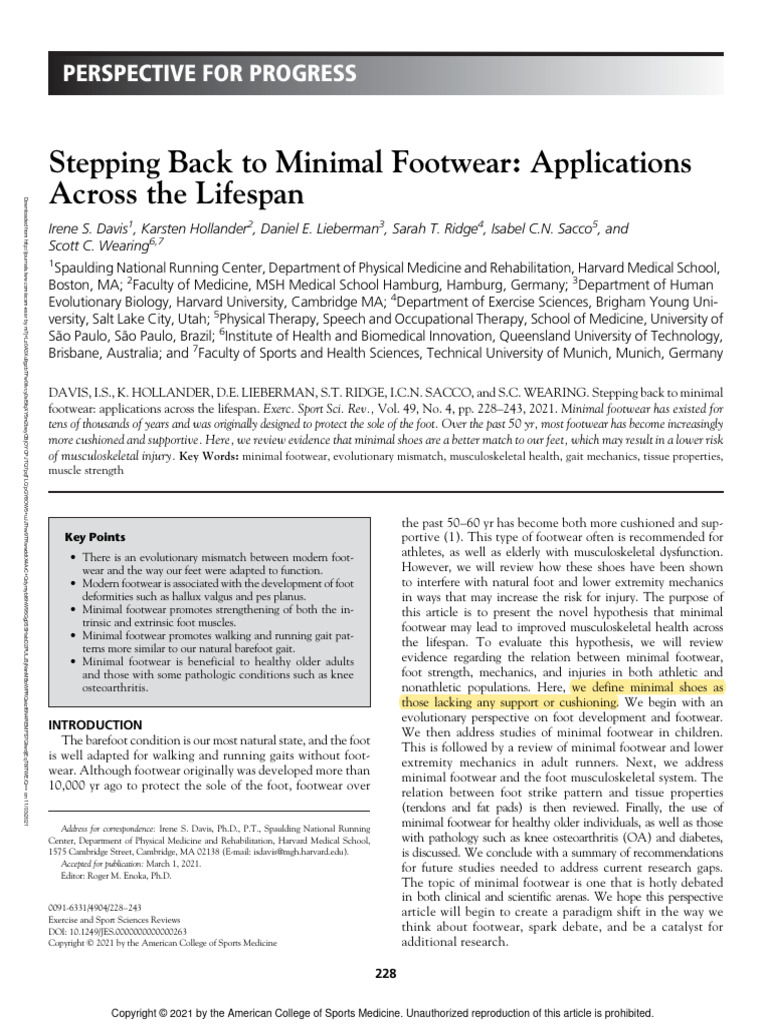 Stepping Back To Minimal Footwear - Applications Across The Lifespan ...