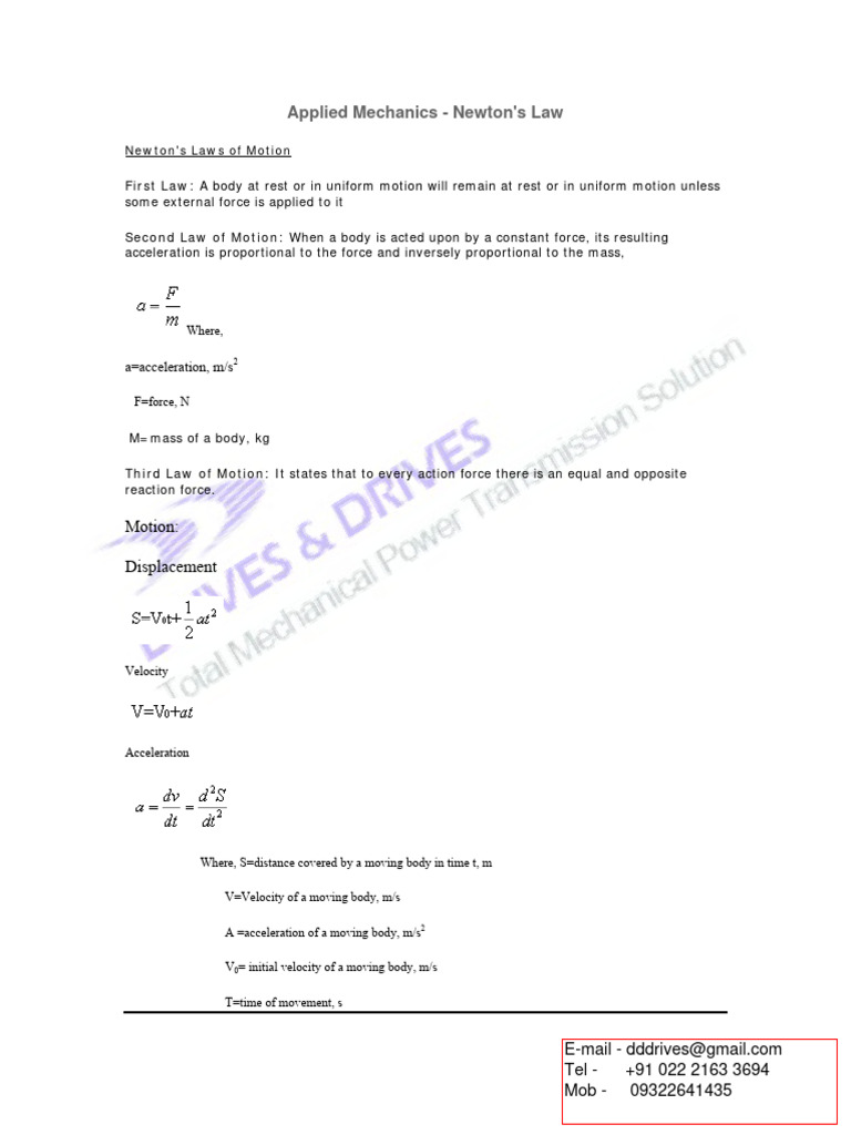 Applied Mechanics | PDF | Force | Newton's Laws Of Motion