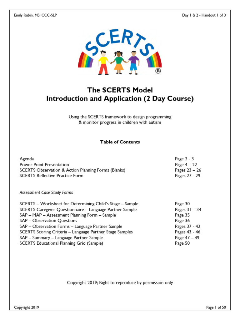 SCERTS_2-Day_Handout-1-of-3 | PDF | Autism Spectrum | Developmental ...