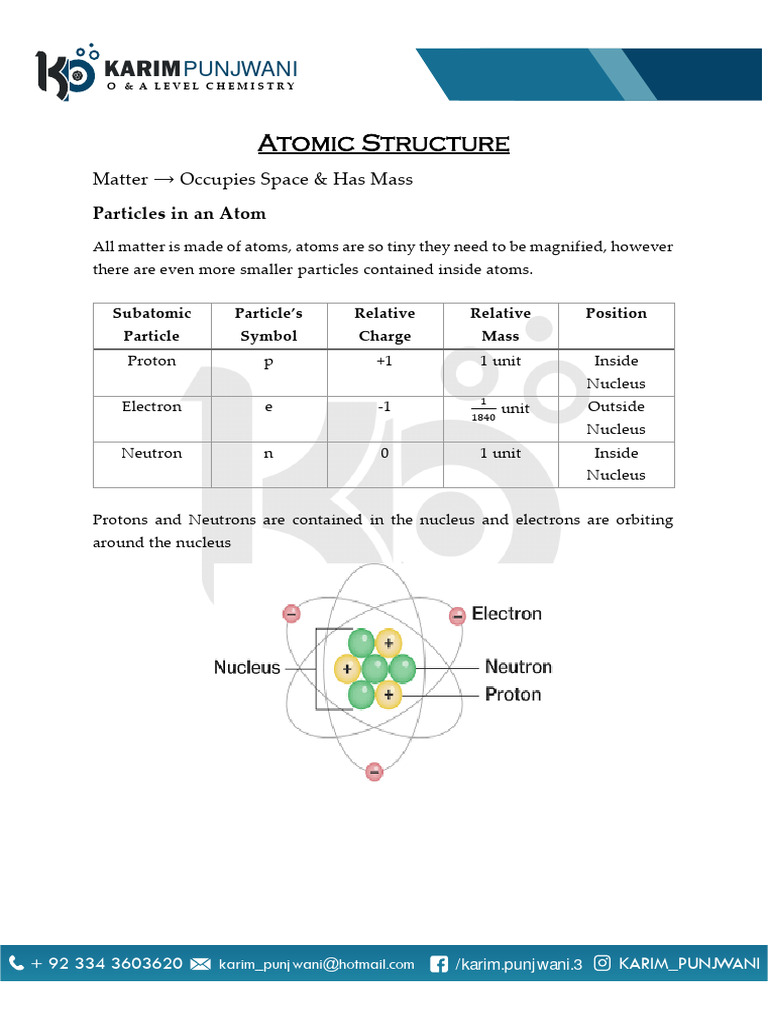 Atomic Structure Notes KP LH | PDF | Atoms | Atomic Nucleus