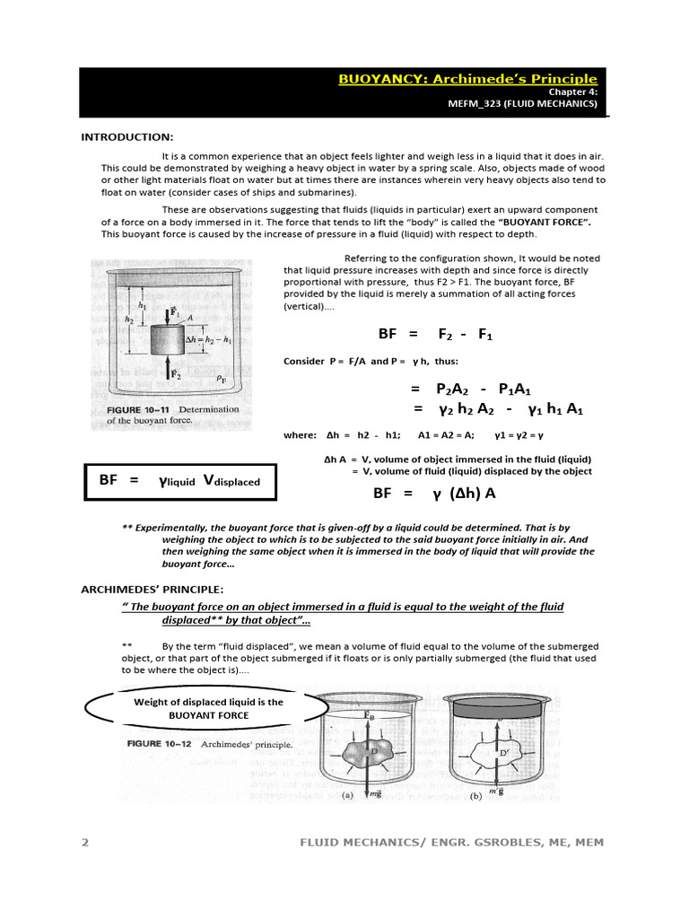 Chapter 4 Buoyancy (Archimede's Principle) | PDF | Buoyancy | Density
