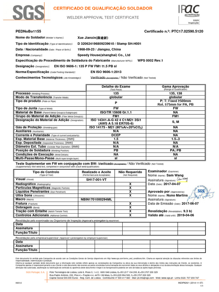 Certificado De Qualificação De Soldador Pdf