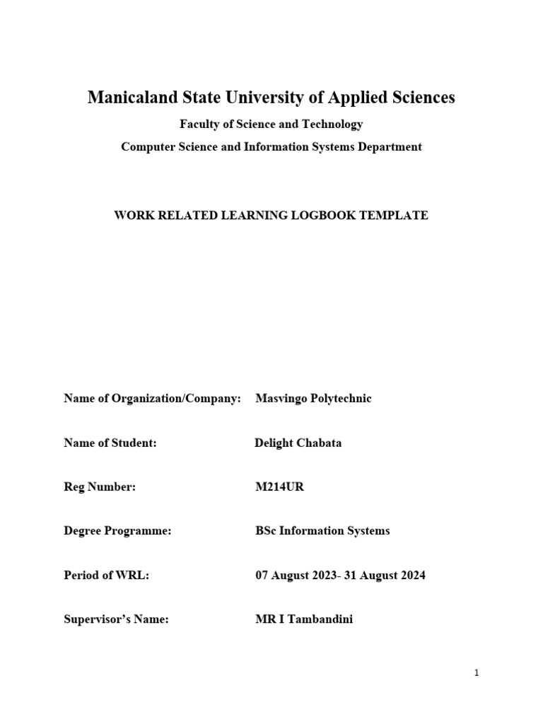 Work Related Learning Area Log Book Masvingo Poly | PDF | Computer ...