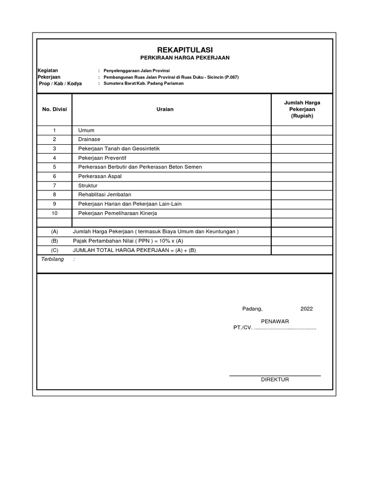 BOQ Kosong P.087 2022 | PDF