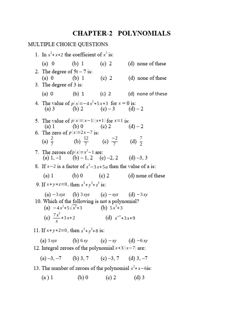 Latest Chapter 2 Polynomials Pdf Factorization Polynomial