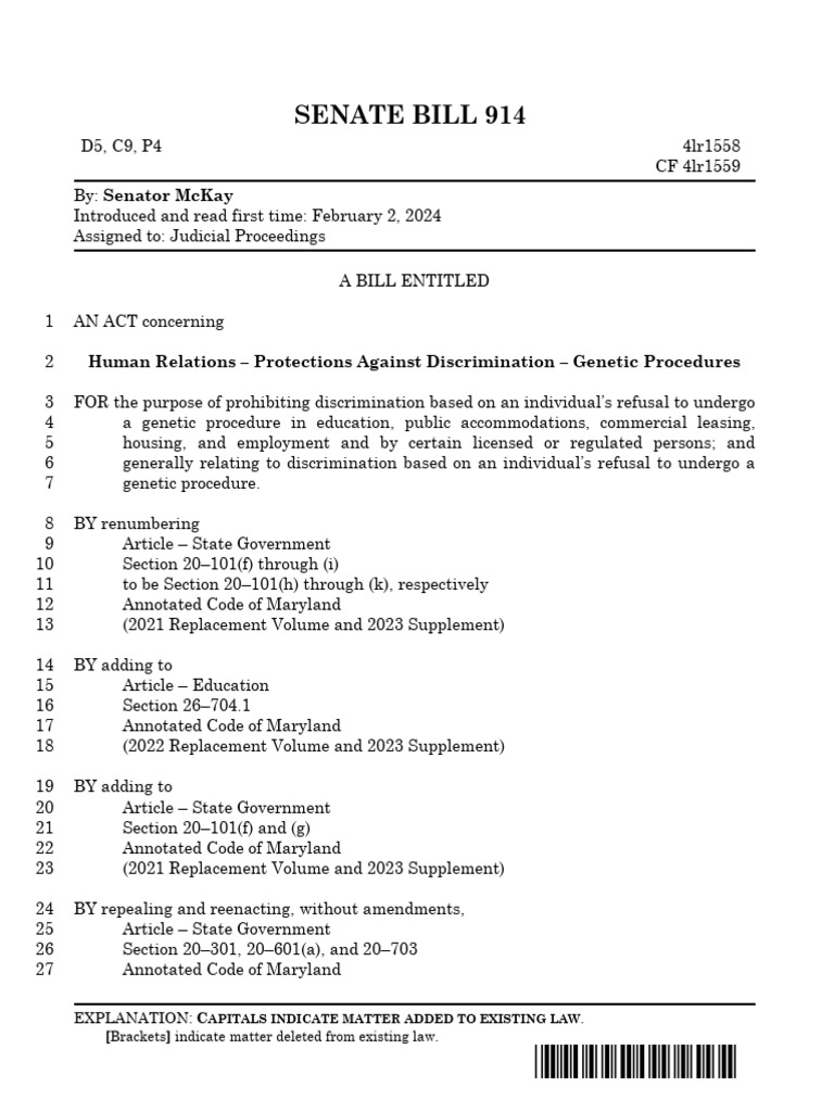 Senate Bill 914: Human Relations - Protections Against Discrimination ...