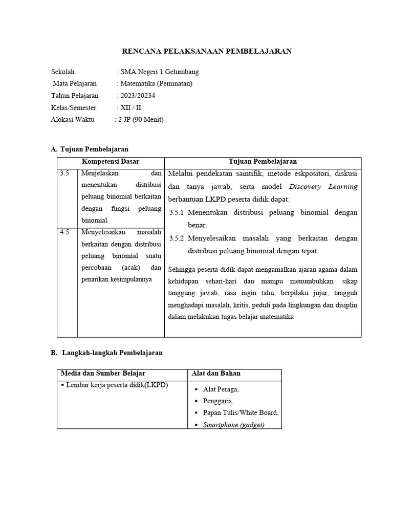 Modul Ajar Distribusi Peluang Binomial | PDF | Karier & Perkembangan