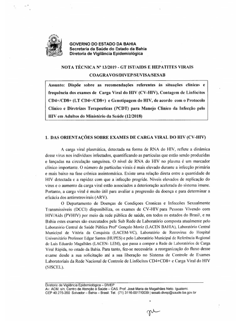 Nota Técnica 13 2019 CV HIV FREQUENCIA | PDF