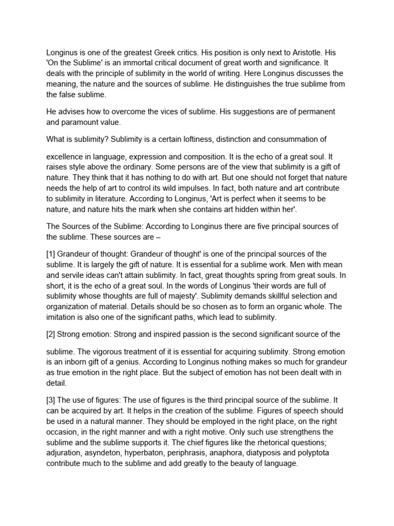 Longinus Is One of The Greatest Greek Critics | PDF | Philosophy