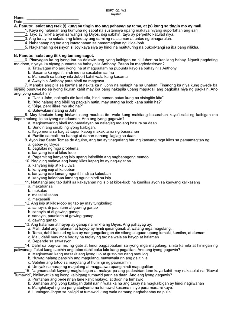 ESP7 Q2 W2-Tayahin | PDF