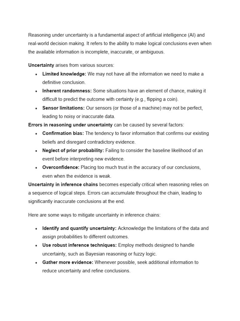 Reasoning Under Uncertainty Is A Fundamental Aspect of Artificial Intelligence | PDF