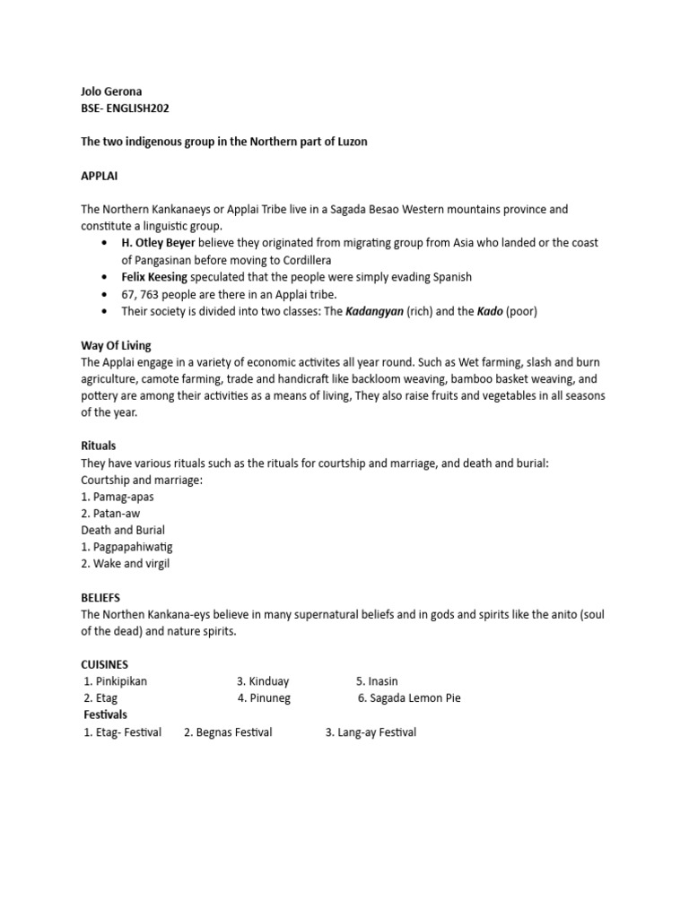Outline For Applai and Bagobo | PDF | Ethnicity