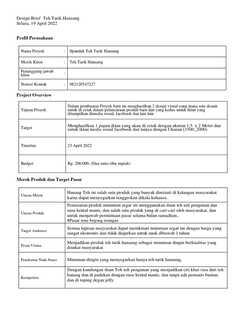 Tugas KERANGKA DESIGN BRIEF1 | PDF
