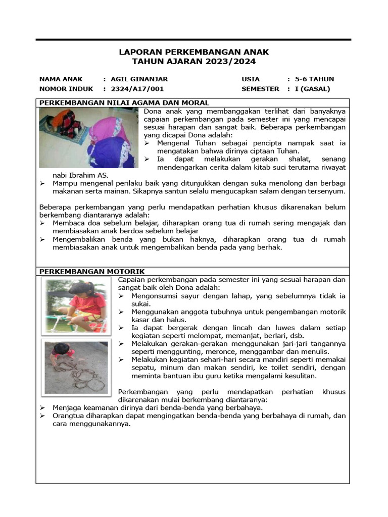 Laporan Perkembangan Anak | PDF