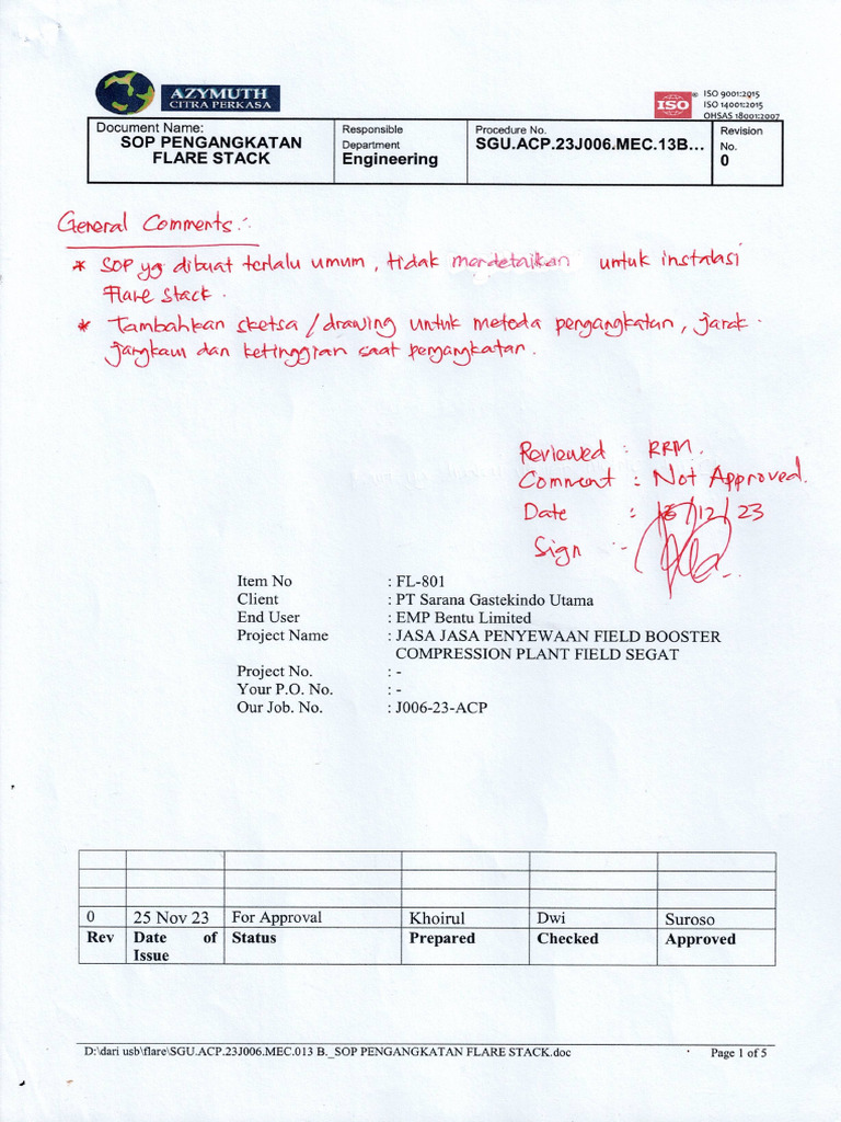 SOP Pengangkatan Flare Stack Rev 0 | PDF
