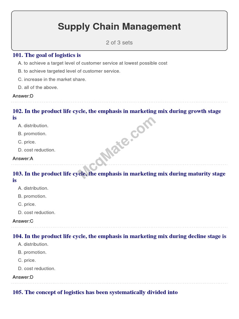Supply Chain Management (Set 2) | PDF | Supply Chain | Logistics