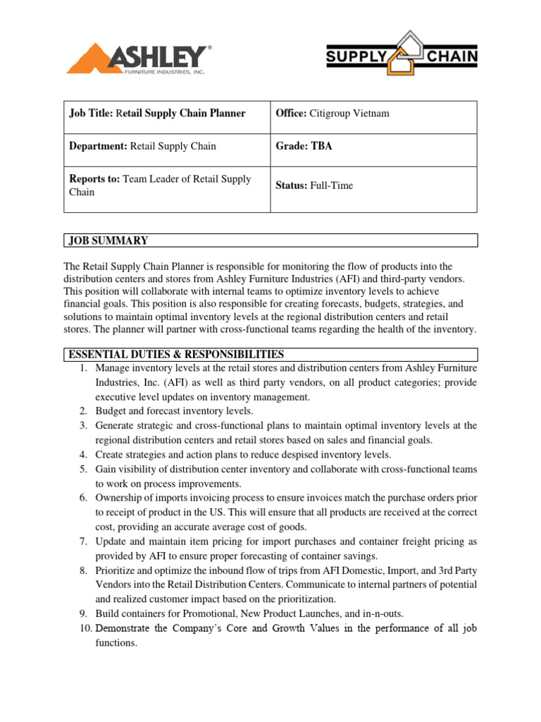 Retail Supply Chain Planner_CVRO Format | PDF | Inventory | Retail