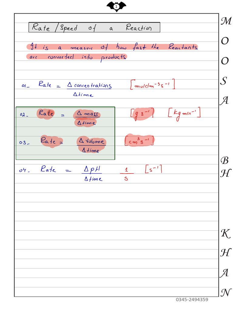 Rate of Reaction Class Notes | PDF | Reaction Rate | Industrial Processes