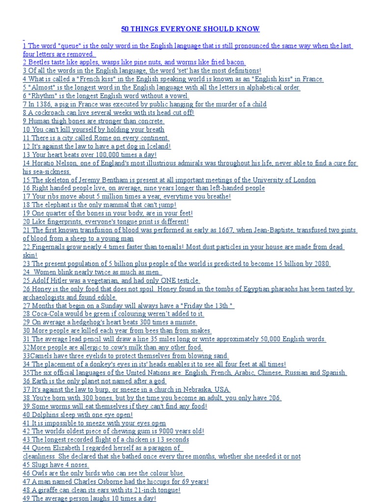 50 Things | PDF | English Language