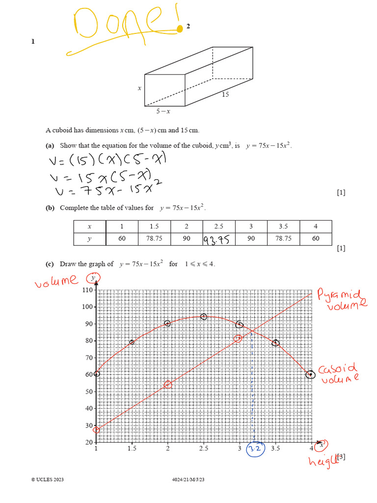 GRAPHICAL SOLUTIONS P2 2023 | PDF | Volume | Equations