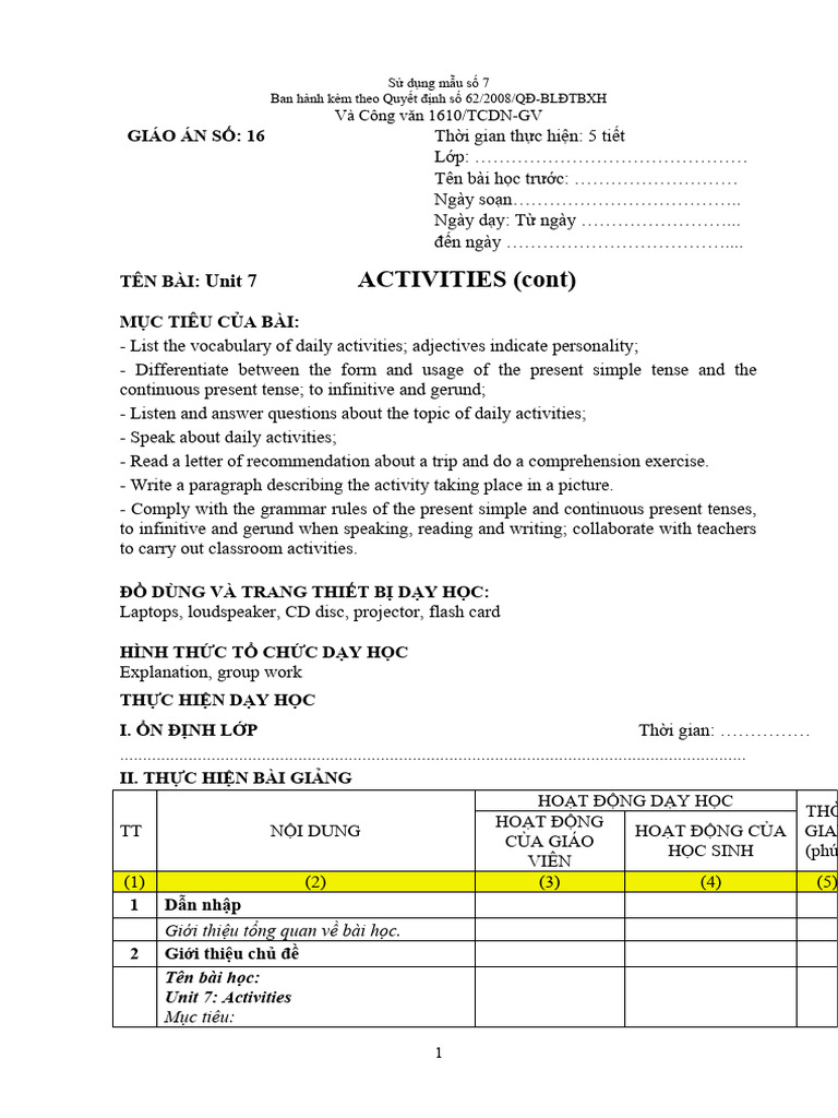 G Án Unit 7-B-Activities | PDF | Syntax | Languages