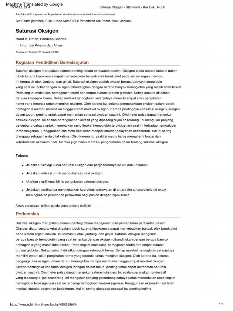 Oxygen Saturation - StatPearls - NCBI Bookshelf | PDF