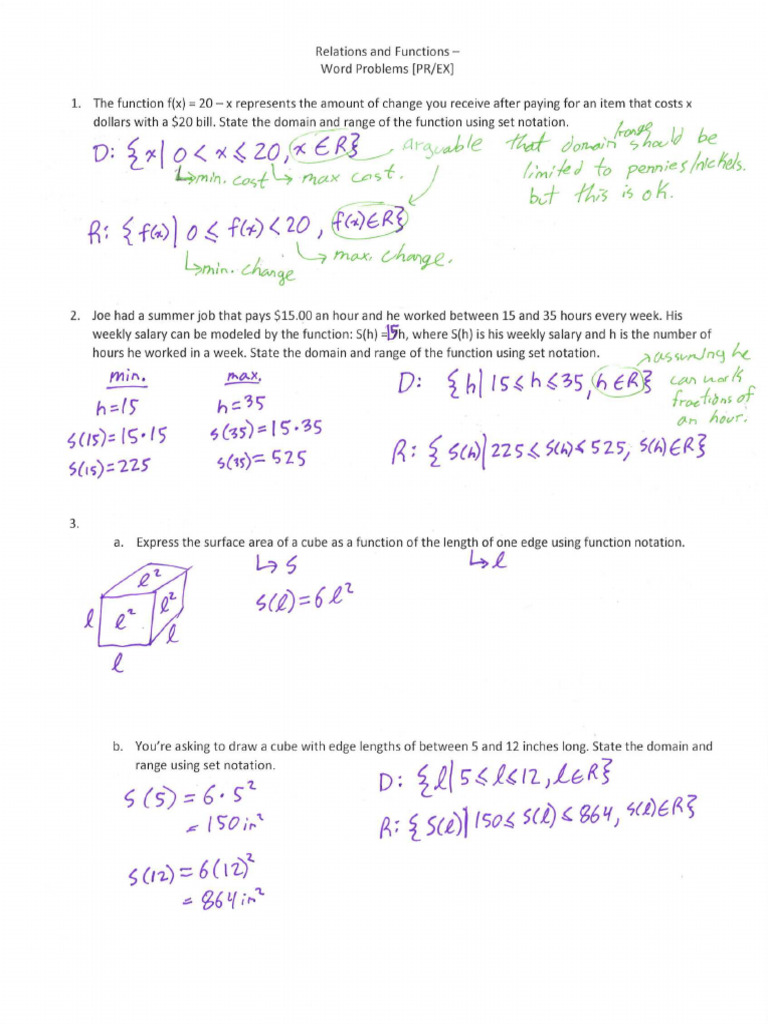 Relations and Functions Word Problems - KEY | PDF | Teaching Methods ...