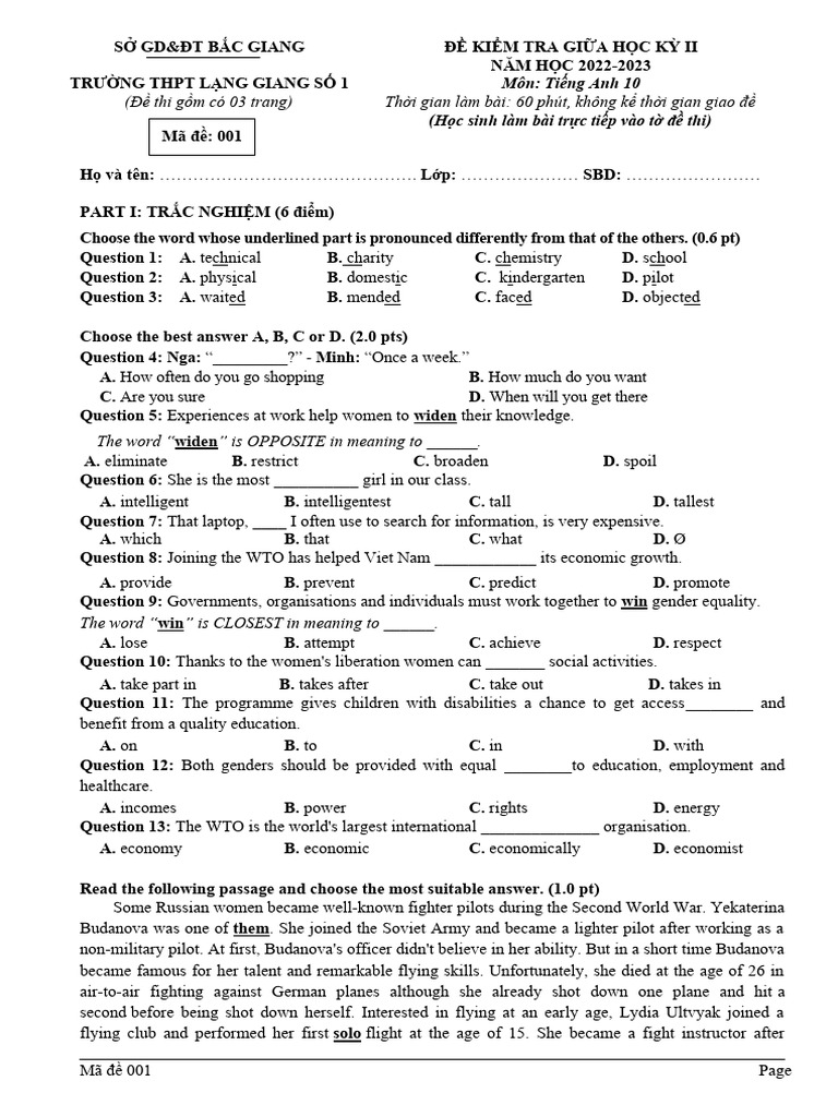 Đề thi giữa kì anh 10 global có file nghe, đáp án, ma trận 01 | PDF ...