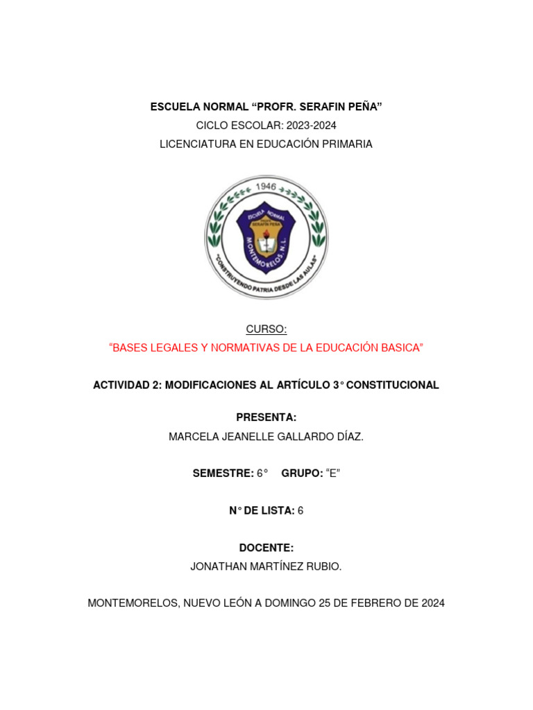 Modificaciones Al Artículo 3° Constitucional MJGD | PDF | Educación de ...