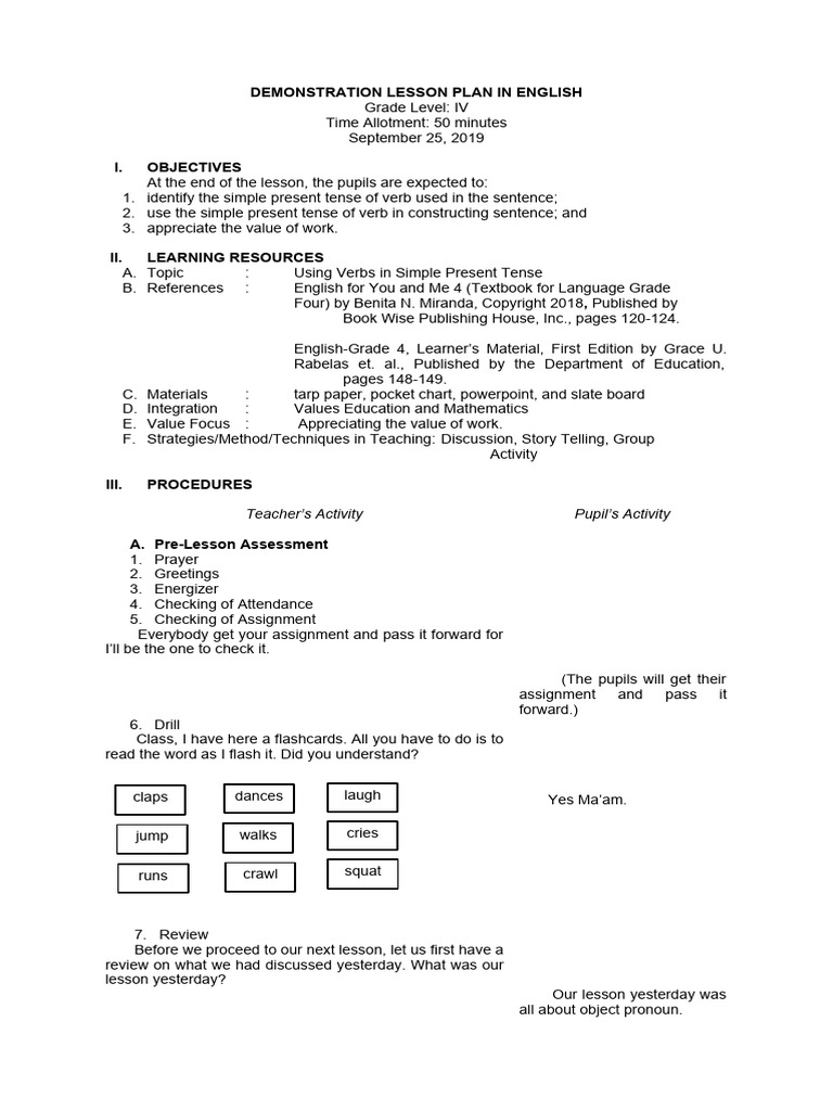 DEMONSTRATION LESSON PLAN IN ENGLISH Mariel | Download Free PDF ...