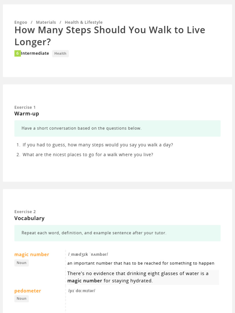 How Many Steps Should You Walk To Live Longer - Engoo | PDF ...