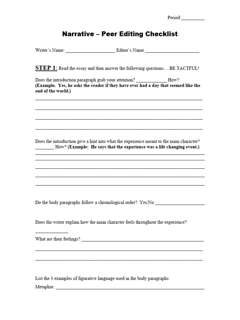 High School Narrative Peer Editing Guide | PDF | Essays | Writing