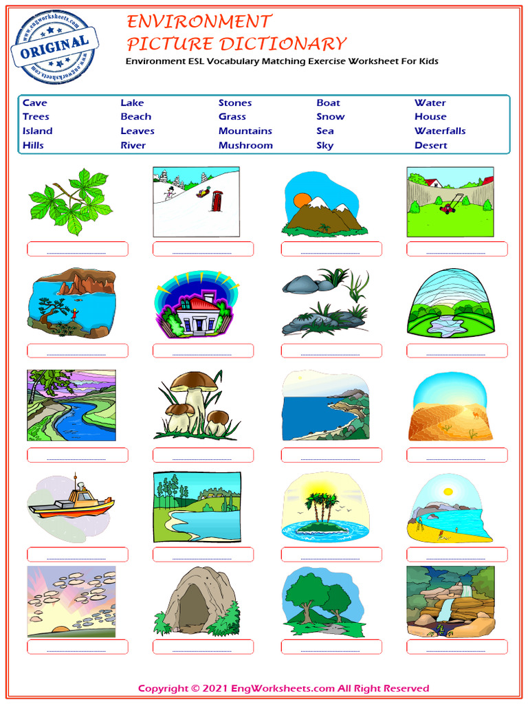 Environment Esl Vocabulary Matching Exercise Worksheet for Kids 5211 ...