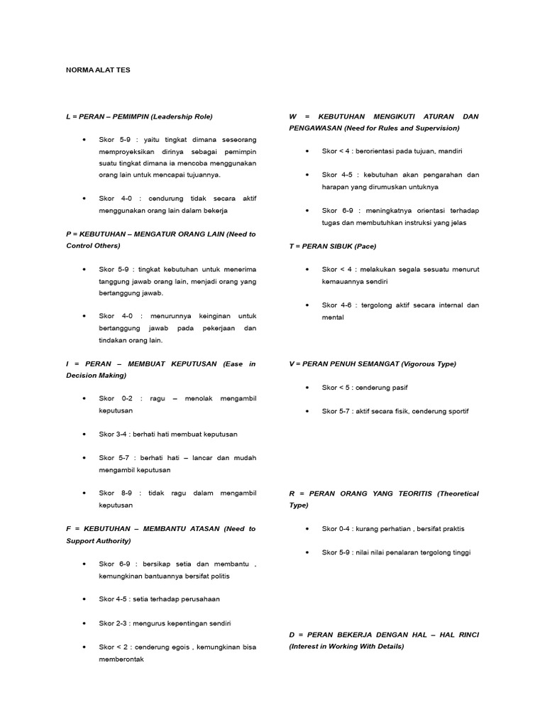 Norma Alat Test Papi Kostick | PDF