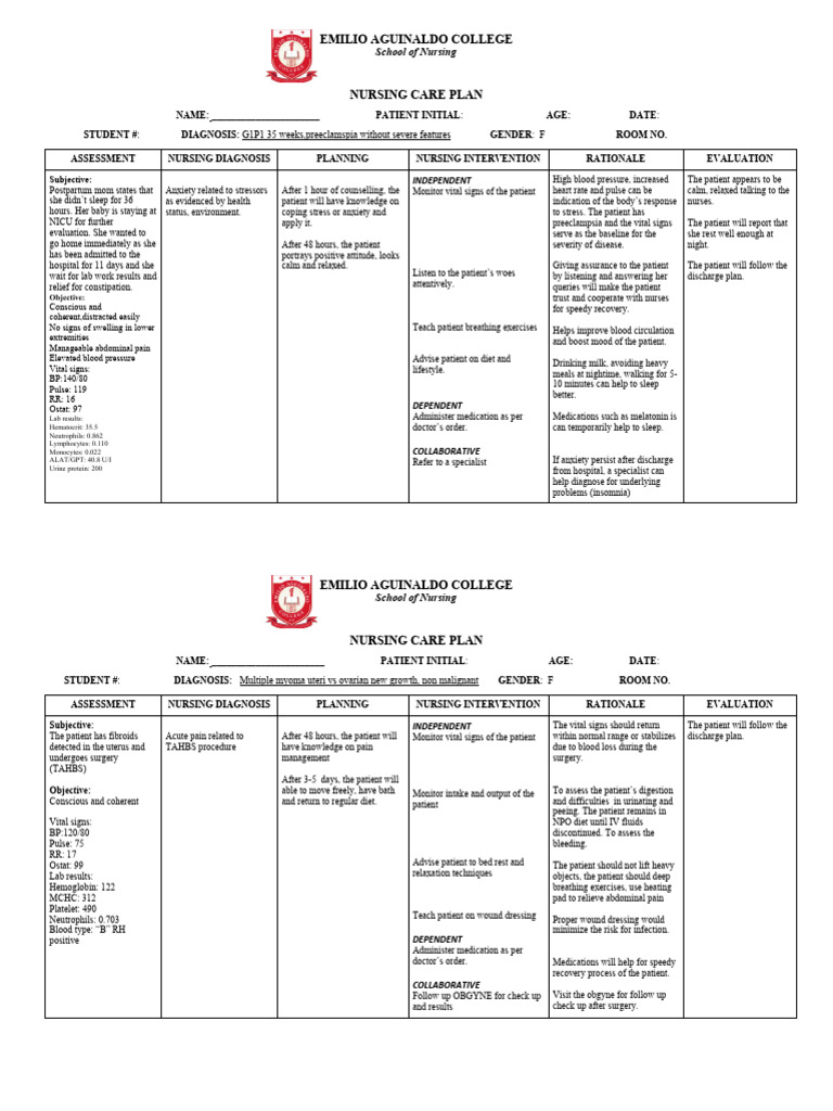 NCP Template | Download Free PDF | Surgery | Nursing