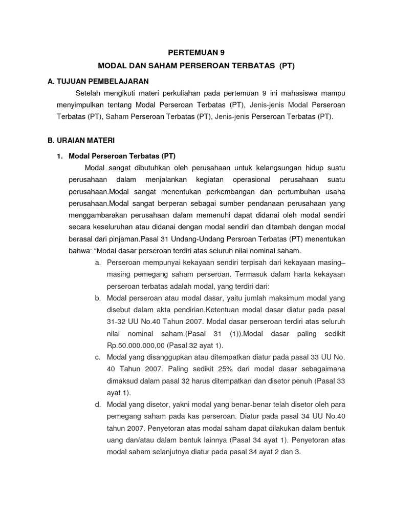 Modal dan Saham dalam Perseroan Terbatas | PDF