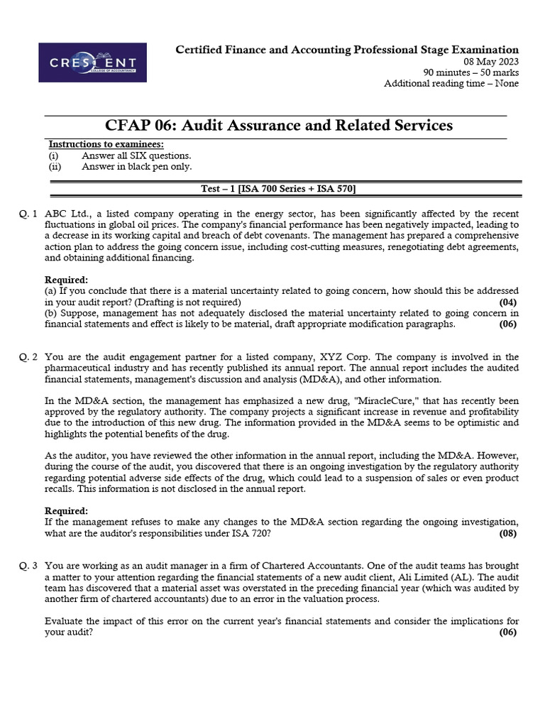 Test 1 | PDF | Going Concern | Audit