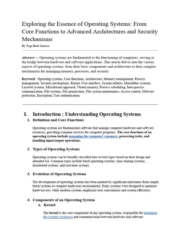 Exploring The Essence of Operating Systems: From Core Functions To Advanced Architectures and ...