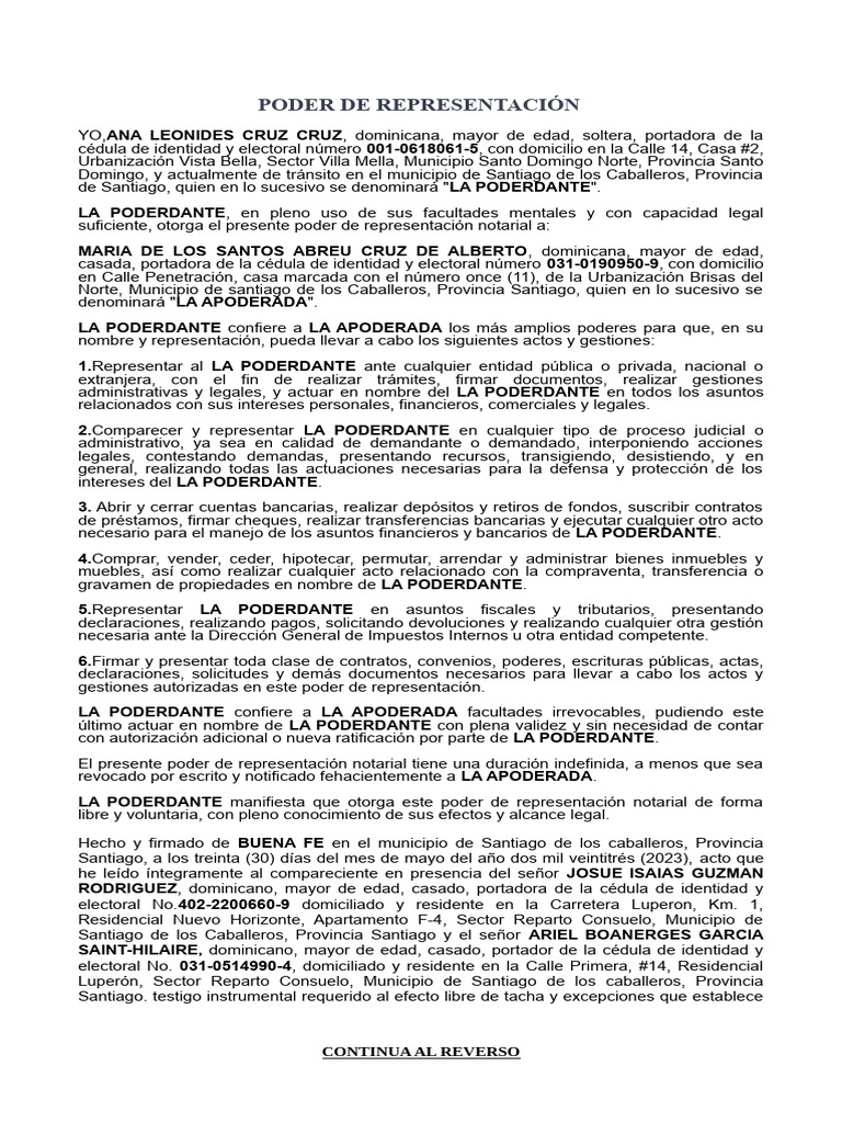 Poder Notarial de Representación | PDF | Documento de identidad ...