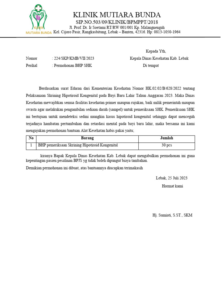 SURAT PERMOHONAN SHK | PDF