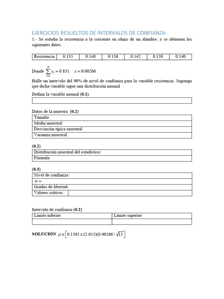 Ejercicios Propuestos Intervalo de Confianza | Descargar gratis PDF | Intervalo de confianza ...