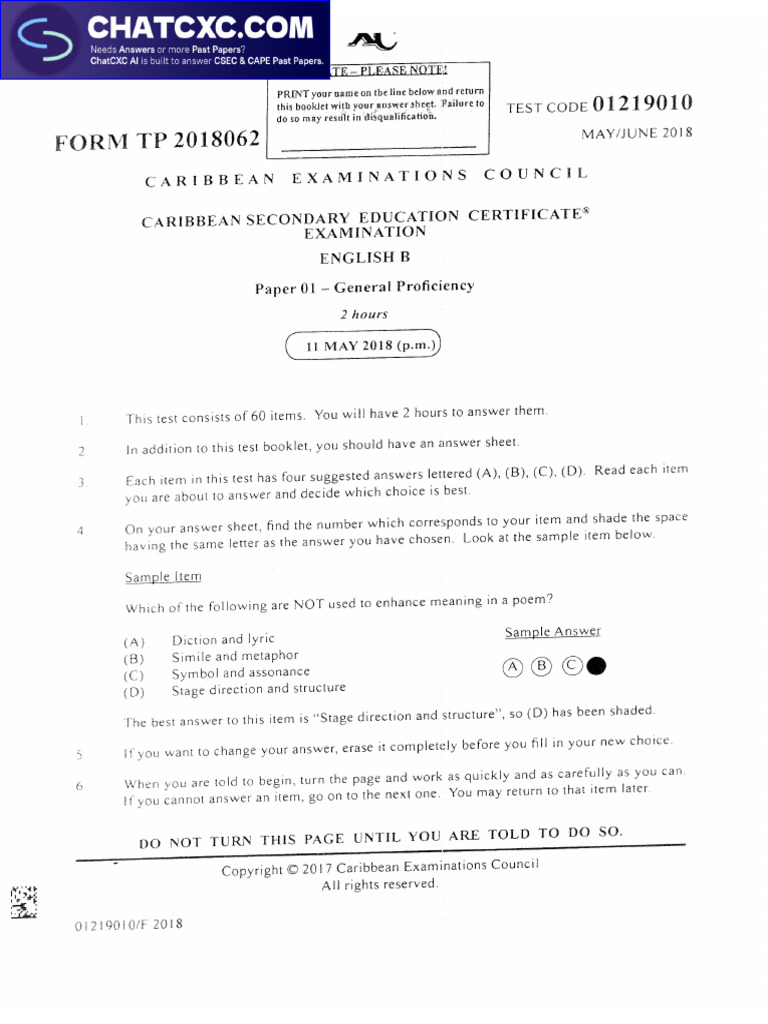 CSEC English B P1 2018 | PDF