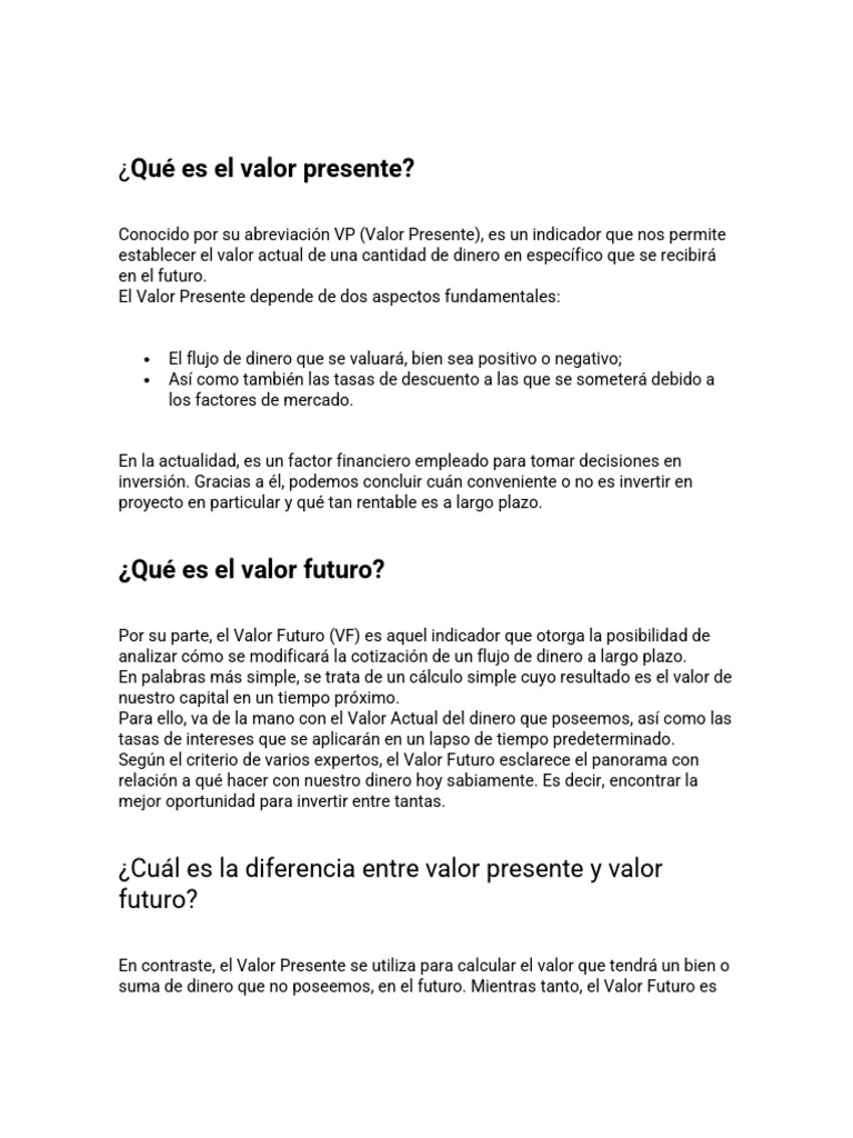 VALOR PRESENTE Y FUTURO | PDF | Interés | Valor presente neto