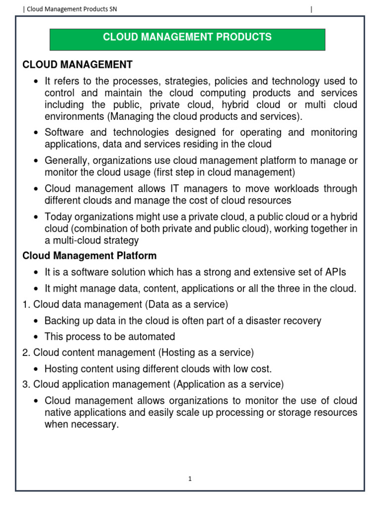 Cloud Management Products SN U4 | PDF | Cloud Computing | Software As A Service