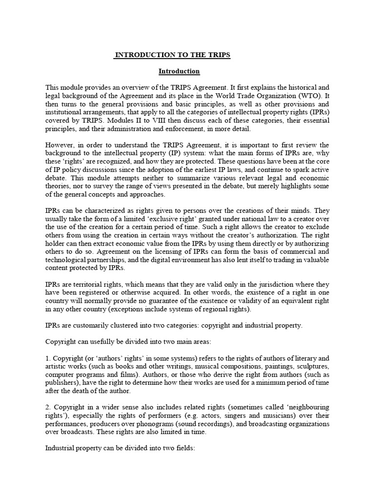 Introduction to the Trips | PDF | World Trade Organization | Intellectual Property