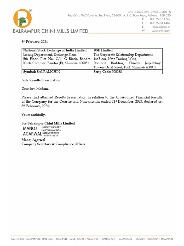 BCML Investor Presentation - Dec 23 | PDF | Sugarcane | Sugar