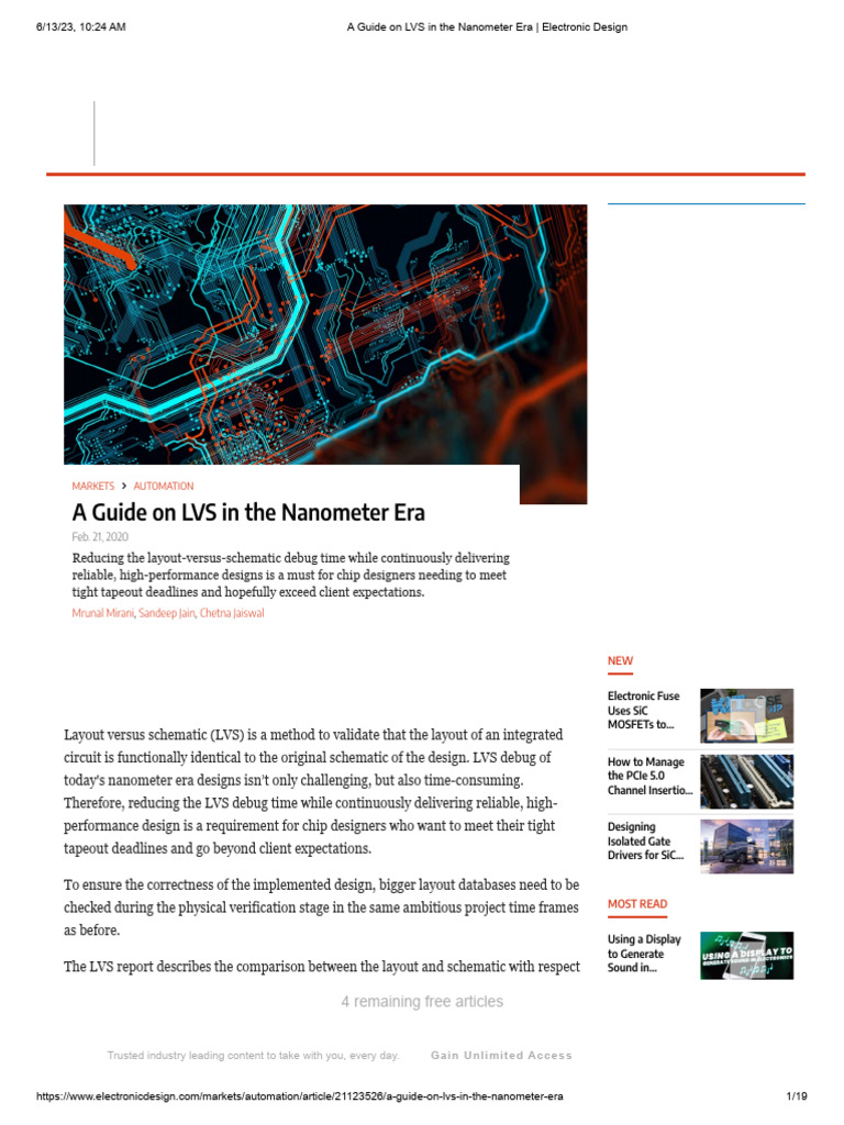 A Guide On LVS in The Nanometer Era - Electronic Design | Download Free PDF | System On A Chip ...
