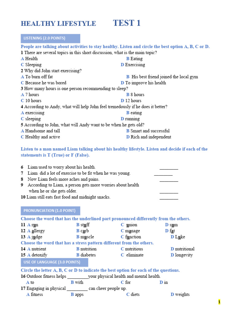 Healthy Lifestyle Quiz and Discussion | PDF | Physical Fitness ...