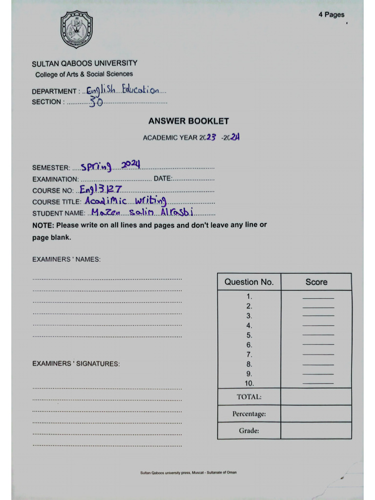 In-Class Writing 1 | PDF